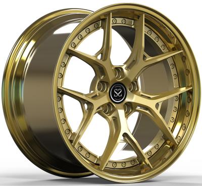 China 19x9.5 2 Piece Forged Wheels with Gold Disc and Polished Gold Lip for Mercedes E220 2003 for sale
