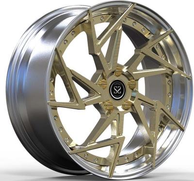 China Unviersal Cars 2 Piece Forged Wheels Gold Brushed Face and Polished Lip in 18~23 inches for sale