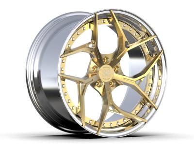China Porsche Golden 114.3 Pcd 2 Piece Forged Wheels Gloss Rims Forged Hubs for sale