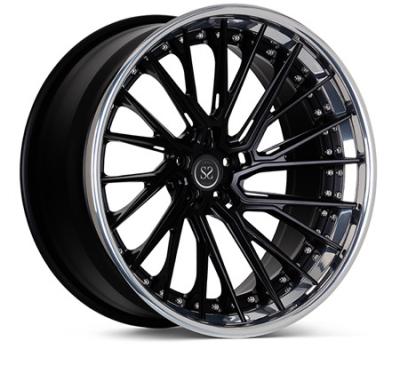 China Staggered Aluminum Alloy Forged Wheels 16-22 Inch 3-Piece Matte Black Rims with Polished Lip for sale