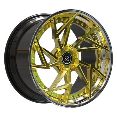China Polish Barrel +Gold Brush Disc Staggered 21 22 inches 2-PC Forged Alloy Rims 13J 5x112 for sale