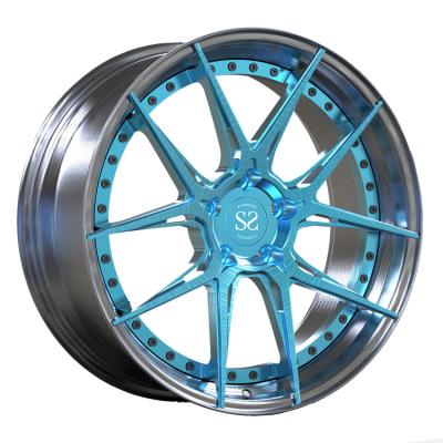 China For VW T5 2 PC Forged Center Brushed Blue Wheels 21inch Polished Alloy Car Rims for sale