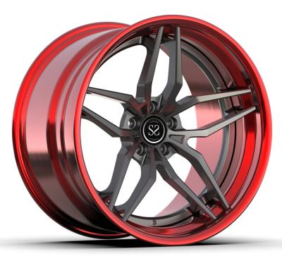 China 3-Piece Forged Alloy Wheels 20-Inch Super Concave Rims in Grey Red Finish with 18-24