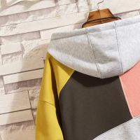 China Oversized Sublimation Heavy Weight 60%Cotton Moletons Hooded Drawstring Colorblock Cut Panel Men Sweatshirt for sale
