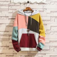 China Oversized Sublimation Heavy Weight 60%Cotton Moletons Hooded Drawstring Colorblock Cut Panel Men Sweatshirt for sale