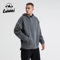 China High Quality Sublimation Slim Fit Heavy Weight Fluffy Black Pure Cotton 420g Washed Retro Thick Crop Top Hoodie for sale