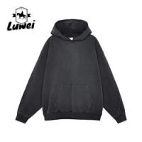 China High Quality Sublimation Slim Fit Heavy Weight Fluffy Black Pure Cotton 420g Washed Retro Thick Crop Top Hoodie for sale