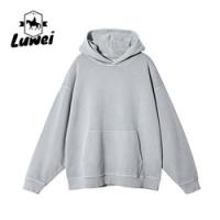China High Quality Sublimation Slim Fit Heavy Weight Fluffy Black Pure Cotton 420g Washed Retro Thick Crop Top Hoodie for sale