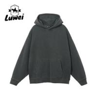 China High Quality Sublimation Slim Fit Heavy Weight Fluffy Black Pure Cotton 420g Washed Retro Thick Crop Top Hoodie for sale