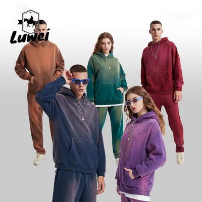 China Wholesale Cropped Top Fashion Jumper Patchwork Blank Gradient Wash Vintage 380g Polar Fleece 52%cotton Heavy Hoodies for sale