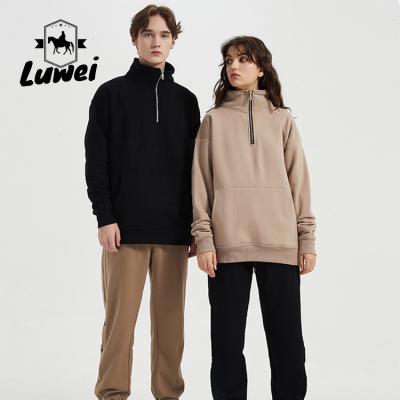 China Designer Men Street Hoody Sweatshirt Crop Top Slim 380g 95% Cotton Half Zip Stand Collar Street Wear Hoodie for sale