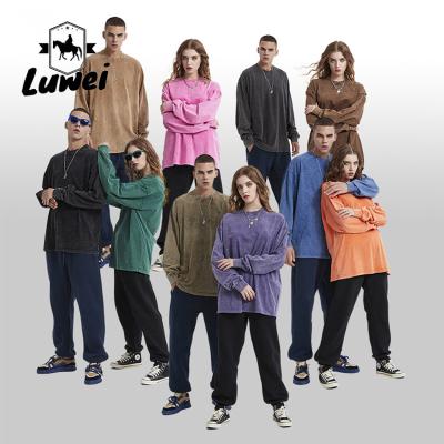 China Drop Shoulder Men Graphic Oversized Plain Sweatshirts 250g Long Sleeve Washed Vintage 100% Cotton Heavy Hoodie for sale