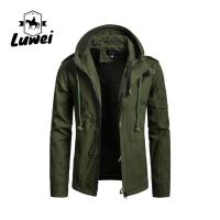 China Winter Windproof Thin Work Outwear Blank Utility Cardigan Buttons Long Drawstring Hooded Coat Trench Men Jacket for sale