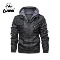 China Custom Sport Windbreaker Hooded Utility Water Proof Outwear Motorcycle Parka Pu Faux Leather Jacket for Male for sale