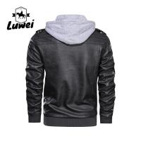 China Custom Sport Windbreaker Hooded Utility Water Proof Outwear Motorcycle Parka Pu Faux Leather Jacket for Male for sale
