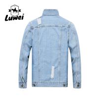 China Fashion Designer Casual Polyester Cotton Utility Lapel Button Slim Fit Mens Outdoor Streetwear Hole Denim Jacket for sale