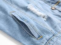 China Fashion Designer Casual Polyester Cotton Utility Lapel Button Slim Fit Mens Outdoor Streetwear Hole Denim Jacket for sale