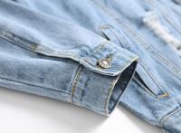 China Fashion Designer Casual Polyester Cotton Utility Lapel Button Slim Fit Mens Outdoor Streetwear Hole Denim Jacket for sale