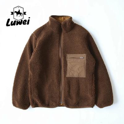 China Winter Coat Polar Solid Color Stand Collar Zipper Utility Loose Long Sleeve Oversize Custom Sherpa Fleece Jacket for Men for sale