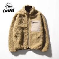China Winter Coat Polar Solid Color Stand Collar Zipper Utility Loose Long Sleeve Oversize Custom Sherpa Fleece Jacket for Men for sale