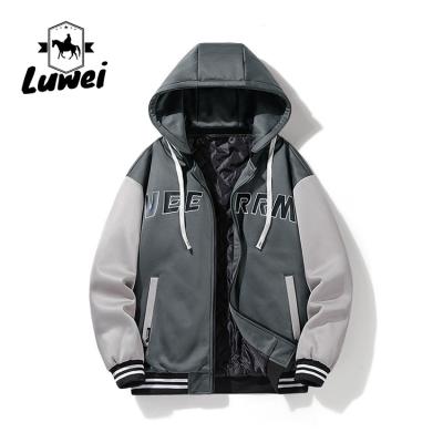 China Fashion Hip Hop Streetwear Outdoor Embroidery Utility Motorcycle College Hooded Baseball Men Jacket with Custom Logo for sale