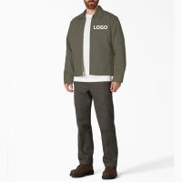China Custom Hand Pockets Turn Down Collar Zip Up Lined Front Durable Chino Twill Cotton Workwear Heavy Cotton Work Jacket for Men for sale