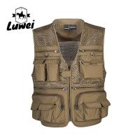 China Custom Design Zip Black Utility Outdoor Workwear Journalist Multi-pocket Sleeveless Fishing Men Vest with Mesh for sale