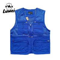 China Custom Design Zip Black Utility Outdoor Workwear Journalist Multi-pocket Sleeveless Fishing Men Vest with Mesh for sale