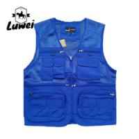China Custom Design Zip Black Utility Outdoor Workwear Journalist Multi-pocket Sleeveless Fishing Men Vest with Mesh for sale