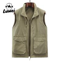 China Multi Pockets Cargoes Waistcoat Solid Color Utility Zipper Sleeveless Sherpa Windbreaker Softshell Vest for Mens for sale