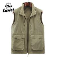 China Multi Pockets Cargoes Waistcoat Solid Color Utility Zipper Sleeveless Sherpa Windbreaker Softshell Vest for Mens for sale