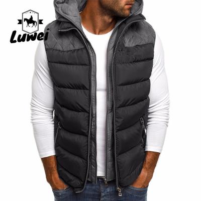 China Customized Sleeveless Zip Up Winter Polyester Utility Cotton Men's Quilted Hooded Bomber Vest with Hoody for sale