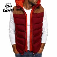 China Customized Sleeveless Zip Up Winter Polyester Utility Cotton Men's Quilted Hooded Bomber Vest with Hoody for sale