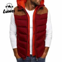China Customized Sleeveless Zip Up Winter Polyester Utility Cotton Men's Quilted Hooded Bomber Vest with Hoody for sale