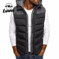 China Customized Sleeveless Zip Up Winter Polyester Utility Cotton Men's Quilted Hooded Bomber Vest with Hoody for sale