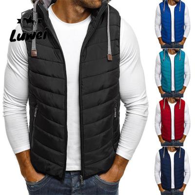 China Casual Outdoor Hooded Utility Warm Plus Size Zipper Drawstring Coatsmen Lightweight Quilted Waistcoat Vest for sale