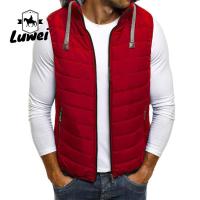 China Casual Outdoor Hooded Utility Warm Plus Size Zipper Drawstring Coatsmen Lightweight Quilted Waistcoat Vest for sale