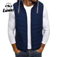 China Casual Outdoor Hooded Utility Warm Plus Size Zipper Drawstring Coatsmen Lightweight Quilted Waistcoat Vest for sale