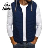 China Casual Outdoor Hooded Utility Warm Plus Size Zipper Drawstring Coatsmen Lightweight Quilted Waistcoat Vest for sale