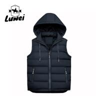 China Winter Black Polyester Cotton Thick Hooded Utility Slim Fit Sleeveless Man Cotton Quilted Waistcoat Vest for sale