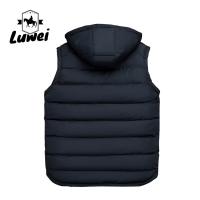 China Winter Black Polyester Cotton Thick Hooded Utility Slim Fit Sleeveless Man Cotton Quilted Waistcoat Vest for sale