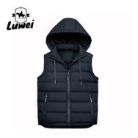 China Winter Black Polyester Cotton Thick Hooded Utility Slim Fit Sleeveless Man Cotton Quilted Waistcoat Vest for sale
