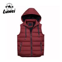 China Winter Black Polyester Cotton Thick Hooded Utility Slim Fit Sleeveless Man Cotton Quilted Waistcoat Vest for sale
