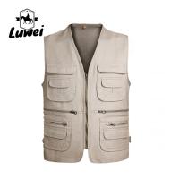 China 2022 Multi-pocket V-neck Cotton Plain Custom Utility Tank Top Vest Mens Clothing Men Cotton Vests Fishing Vests for sale