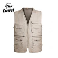 China 2022 Multi-pocket V-neck Cotton Plain Custom Utility Tank Top Vest Mens Clothing Men Cotton Vests Fishing Vests for sale