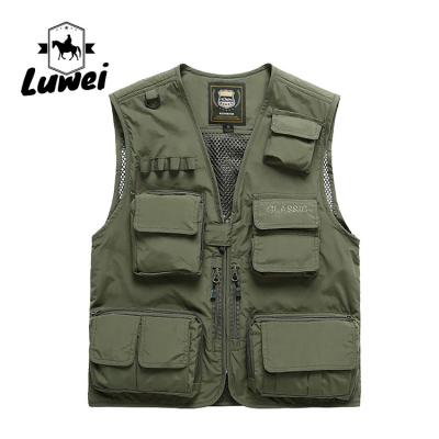China 2022 Custom Printed Logo Fishing Hiking Tactical Outdoor Utility Multi Pocket Breathable Work Mesh Men's Vests for sale