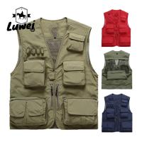 China 2022 Custom Printed Logo Fishing Hiking Tactical Outdoor Utility Multi Pocket Breathable Work Mesh Men's Vests for sale