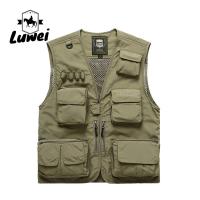China 2022 Custom Printed Logo Fishing Hiking Tactical Outdoor Utility Multi Pocket Breathable Work Mesh Men's Vests for sale