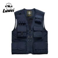 China 2022 Custom Printed Logo Fishing Hiking Tactical Outdoor Utility Multi Pocket Breathable Work Mesh Men's Vests for sale