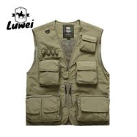 China 2022 Custom Printed Logo Fishing Hiking Tactical Outdoor Utility Multi Pocket Breathable Work Mesh Men's Vests for sale